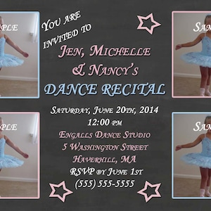 Dance Recital or Birthday Personalized Invitation With 1, 2, 3 or 4 ...