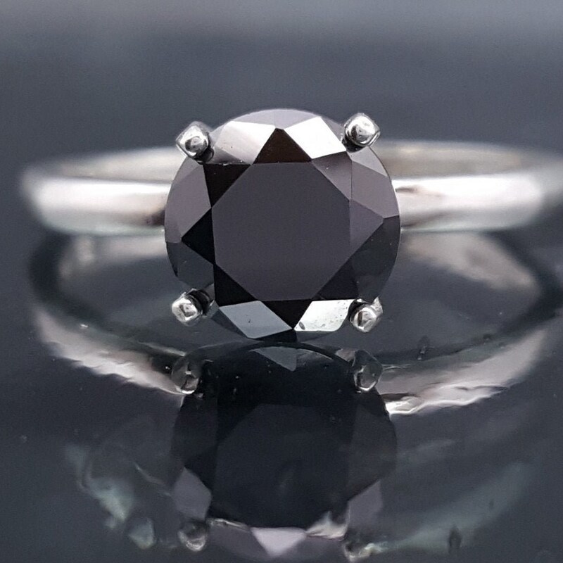 Black Solitaire Ring - Etsy