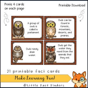 Owl Fact Cards for Kids | Animal Facts Printable | Homeschool Nature ...