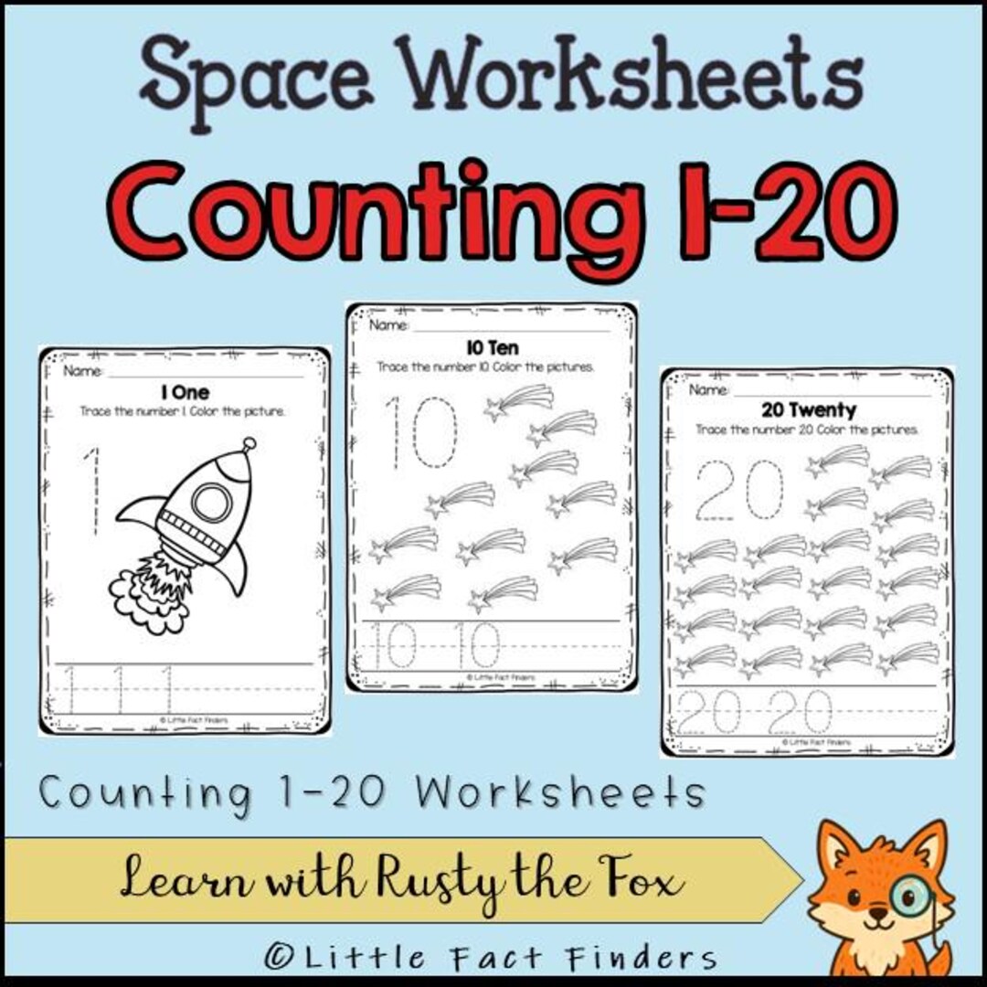 Space Counting Worksheets 1-20 for Preschool Kindergarten | Space Theme ...