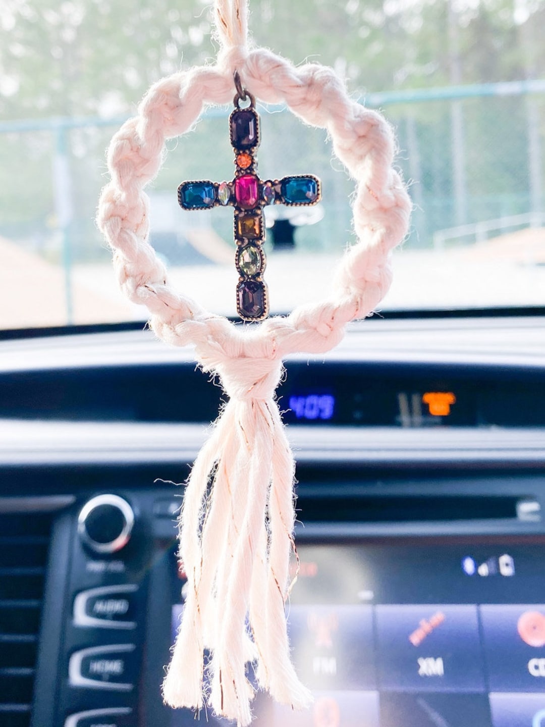 Colorful Macrame Car Cross | Christian Rearview Mirror Charm | Cross ...