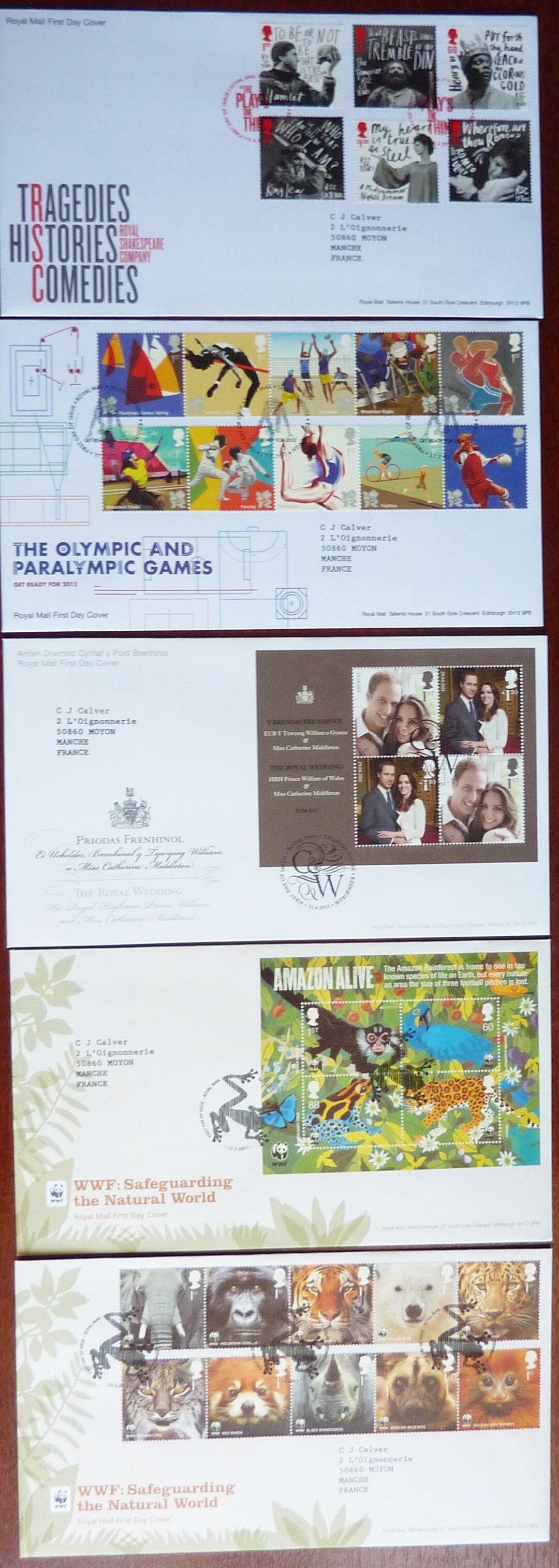 5 Different British First Day Commemorative Stamp Covers From 2011 ...