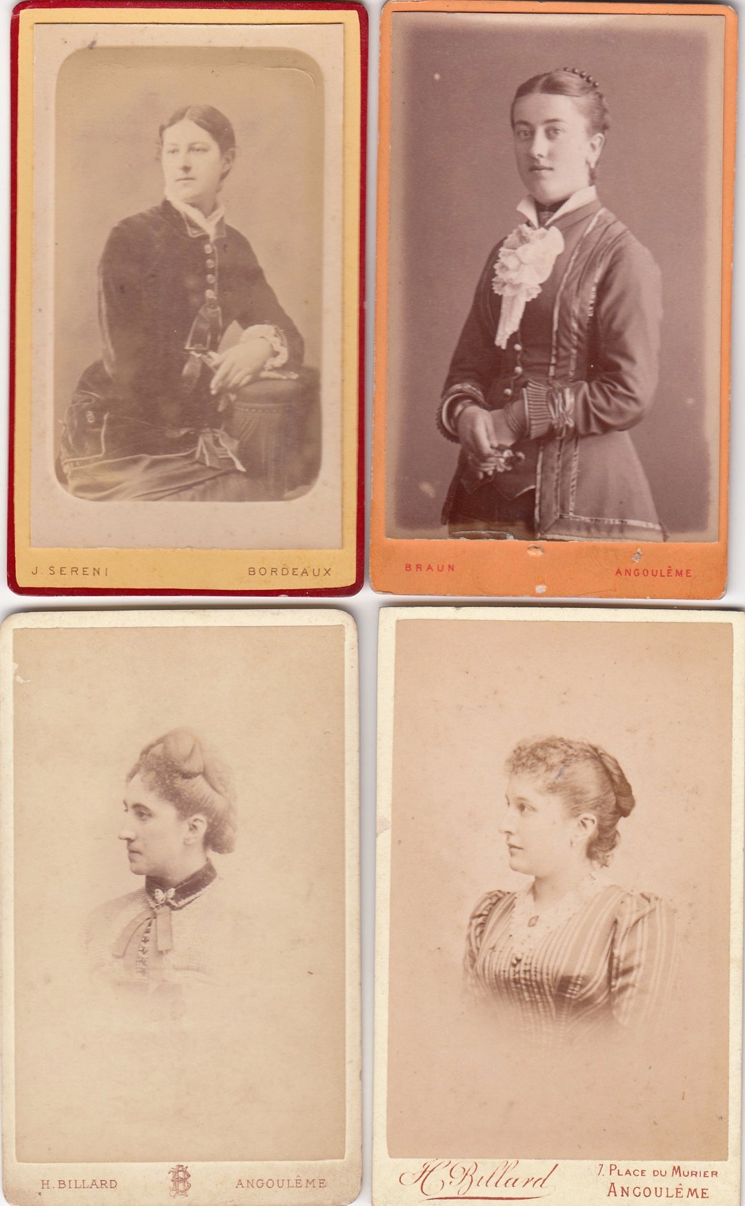Four French CDV Studio Photographs of Young Ladies. portraits Late 19th ...