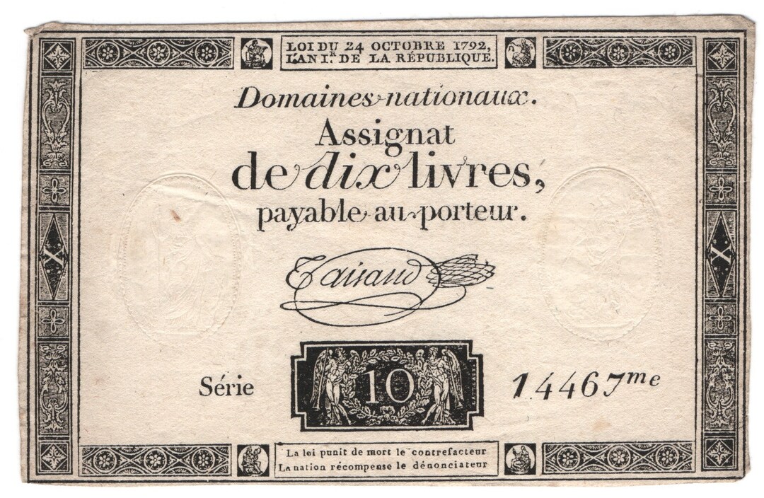 Genuine French Revolution Period Banknote. 10 Livres. Dated 1792. - Etsy