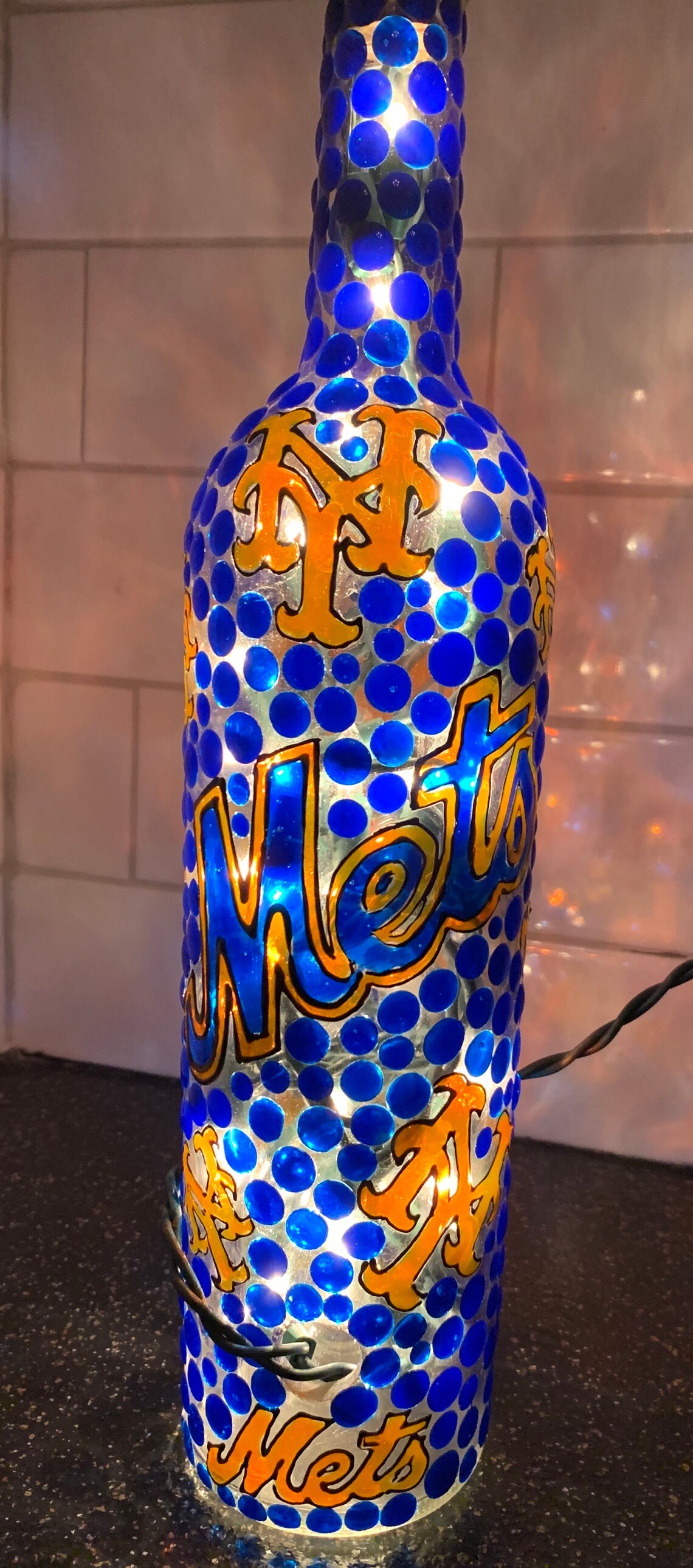 New York Mets Lighted Wine Bottle | Etsy