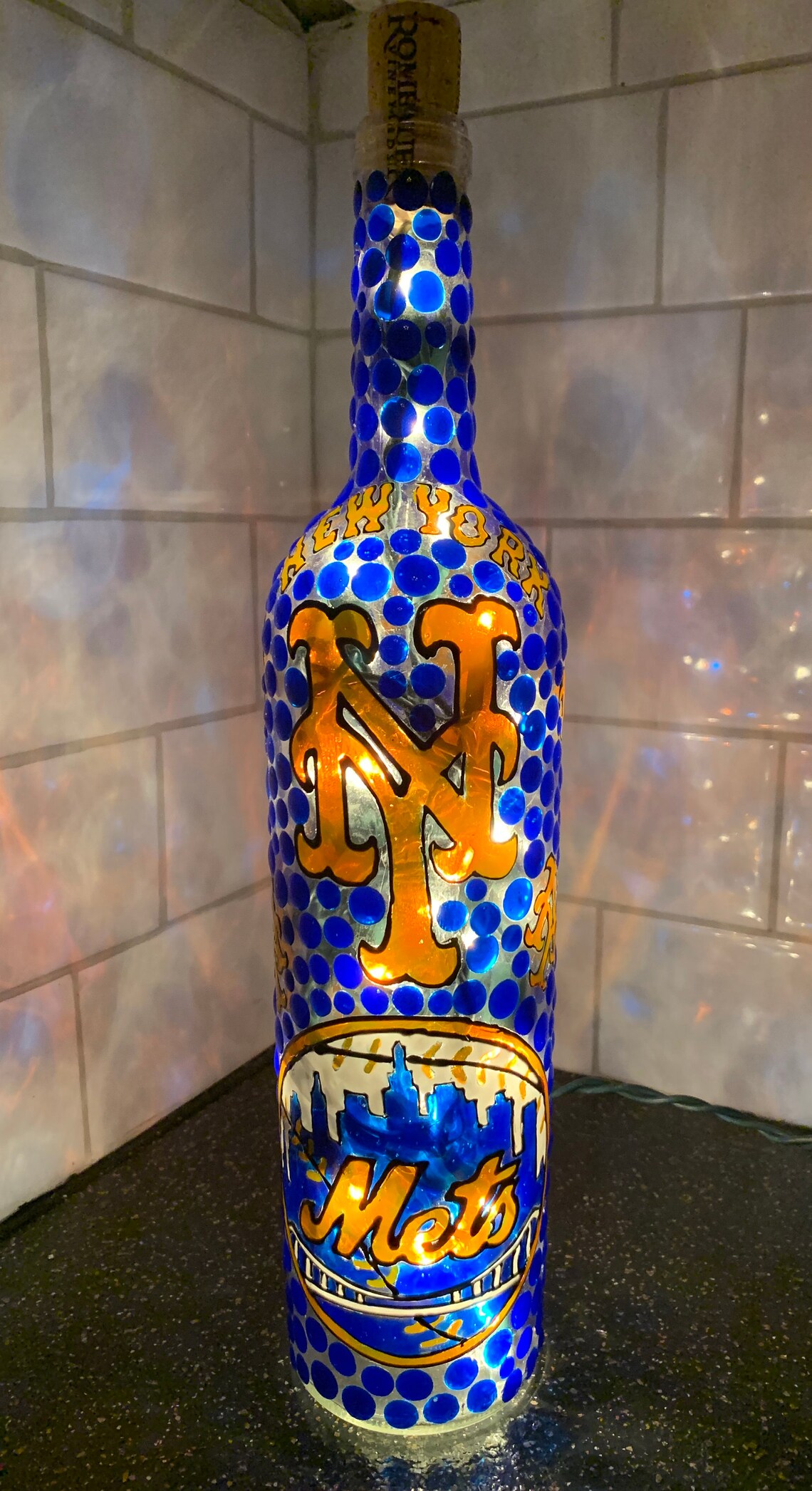 New York Mets Lighted Wine Bottle | Etsy