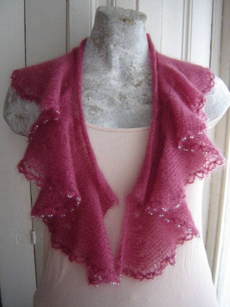 Knitting Pattern for -beaded Frill Scarf, a Glamorous Waterfall Scarf ...