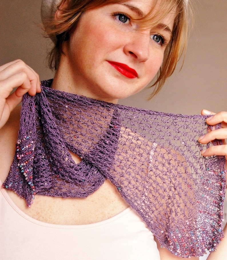 Daisy Beaded Scarf Knitting Pattern: Glamorous Lace Scarf (PDF) - Etsy