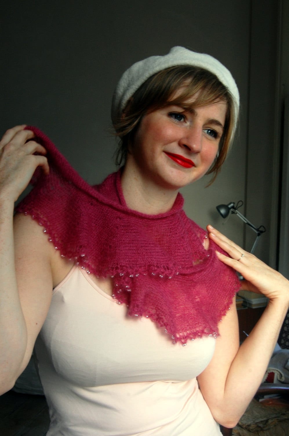 Knitting Pattern for beaded Frill Scarf, a Glamorous Waterfall Scarf ...