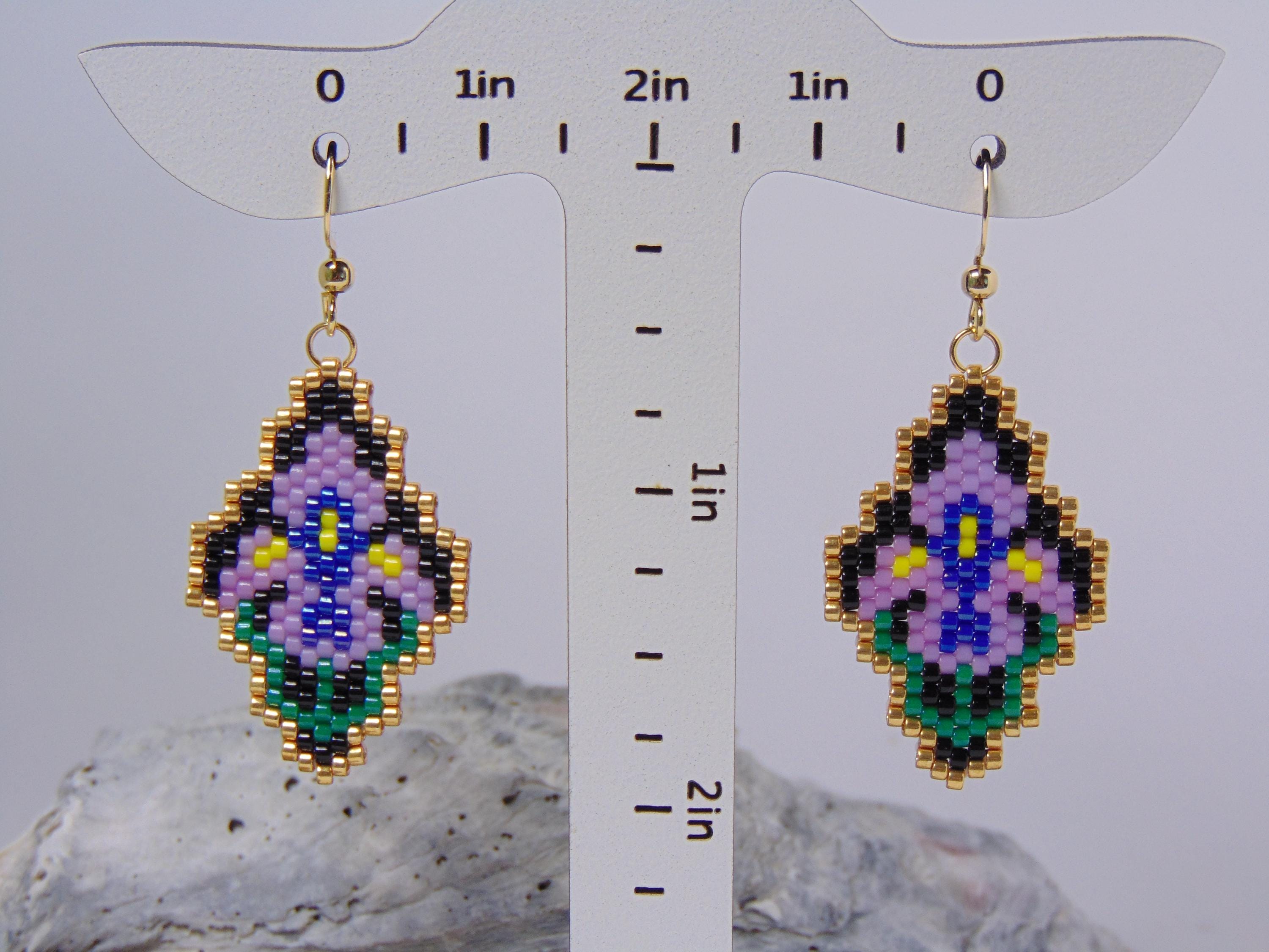 Iris Beaded Flower Earrings: Delica Beads, Hypoallergenic Hooks B204 - Etsy