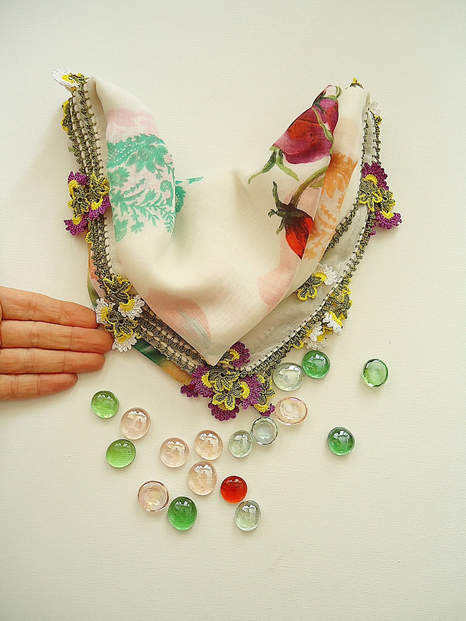 Traditional Turkish Scarf Beige Pink Floral Scarf Cotton Oya | Etsy