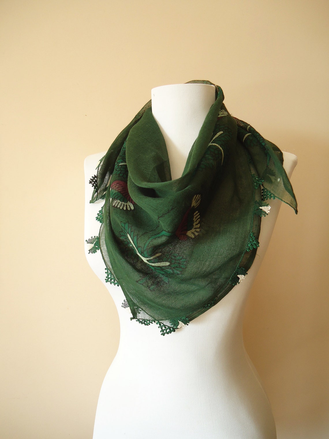Vintage Cotton Scarves Turkish Scarf Delicate Dark Green - Etsy
