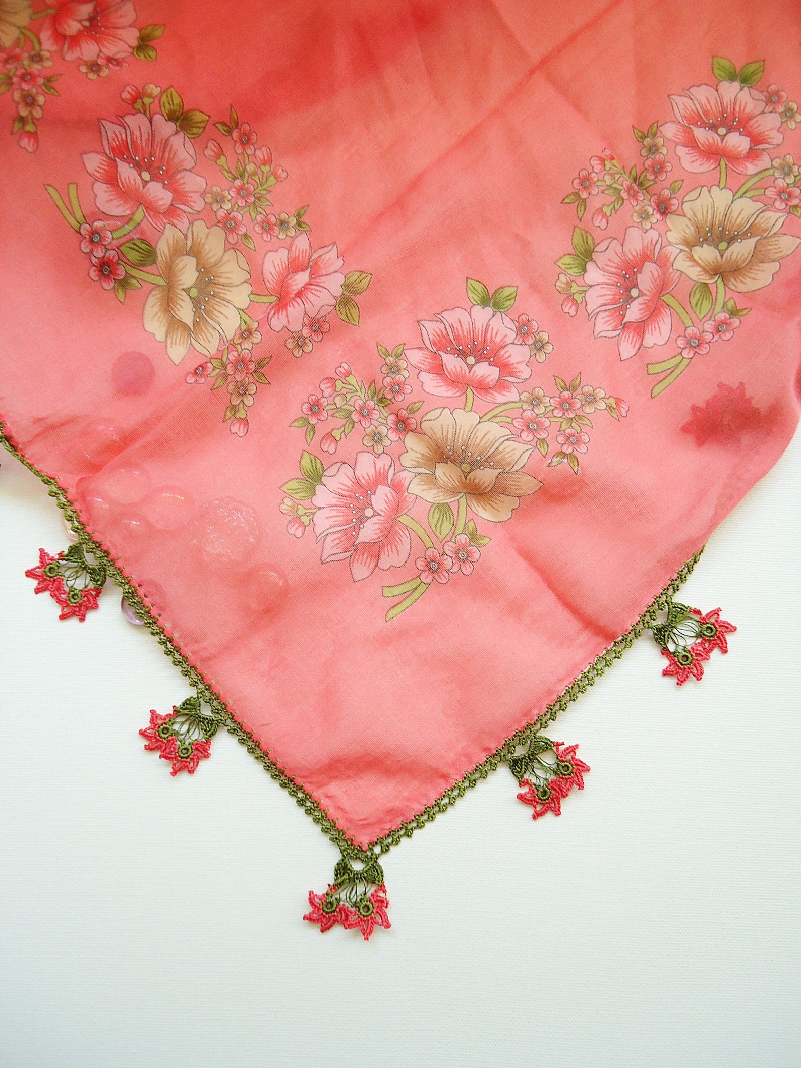 Traditional Turkish Scarf Orange Pink Floral Scarf Cotton | Etsy