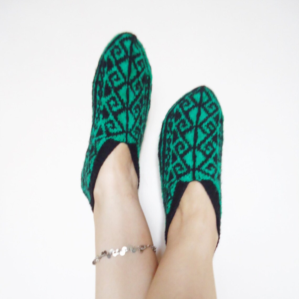 Women Slippers Green Knitted Slippers Anatolian Slippers Green - Etsy