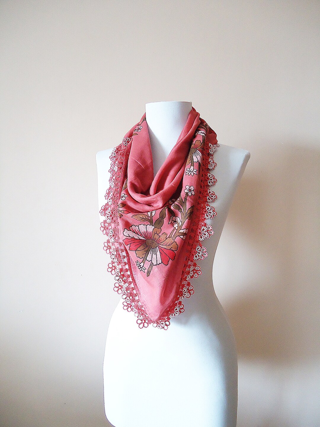 Traditional Turkish Scarf, Ethnic Floral Red Turkish Scarf, Beaded Oya ...