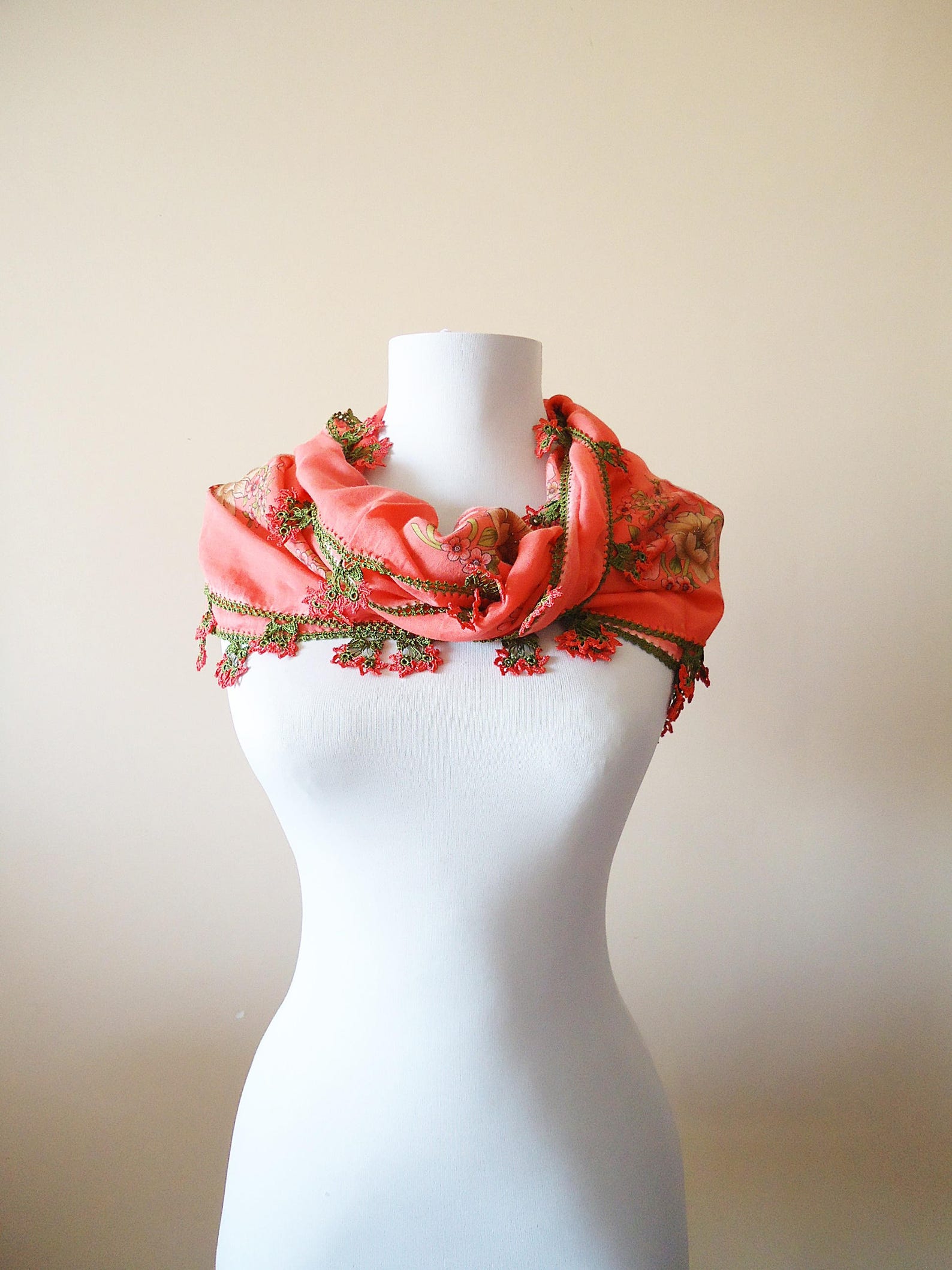 Traditional Turkish Scarf Orange Pink Floral Scarf Cotton | Etsy