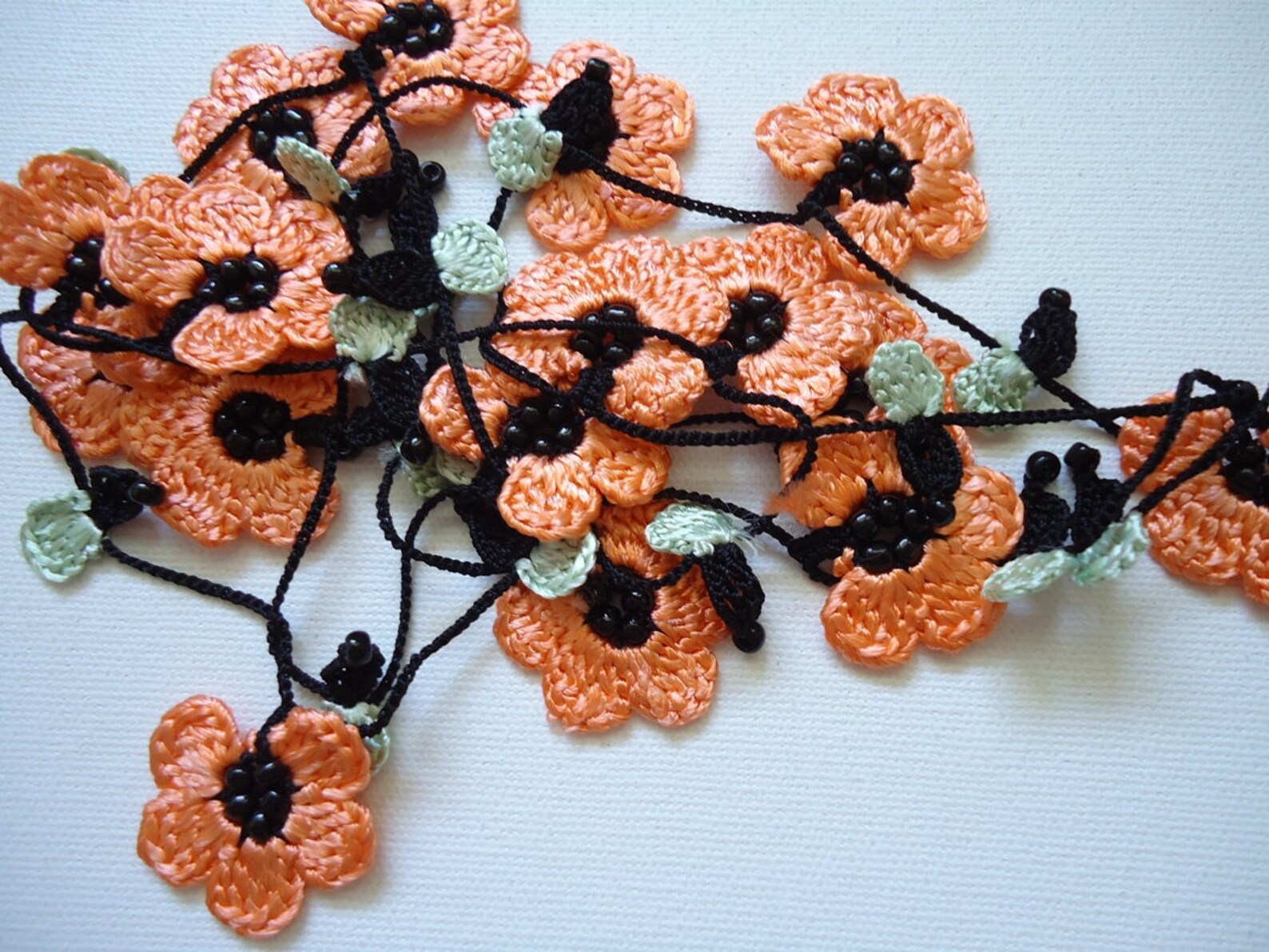 Crochet Oya Necklace Orange Flowers Oya Beaded Lariat - Etsy New Zealand