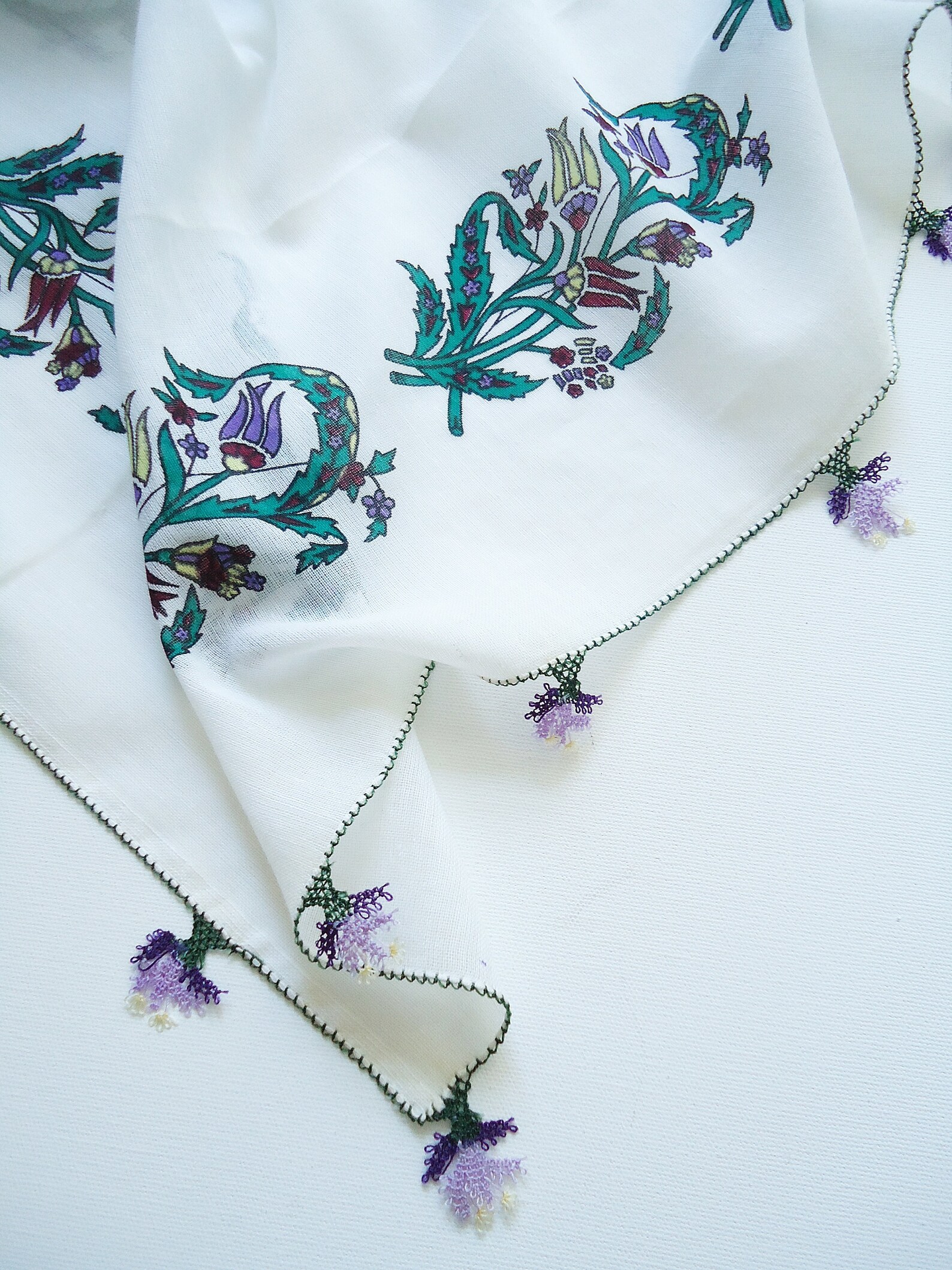 Vintage Turkish Scarf With Needle Lace Trim Fuchsia Cotton - Etsy