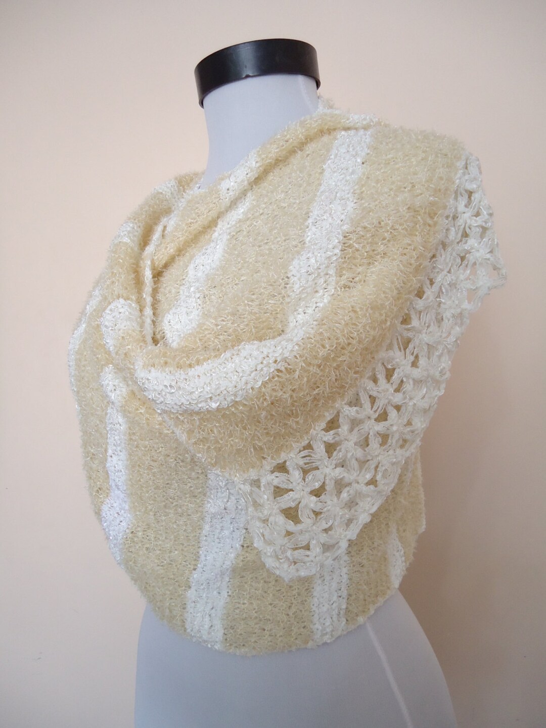 Creamy Bridal Shawl, Wedding Shrug, Bridal Wrap, Creamy Shawl, Knitted ...