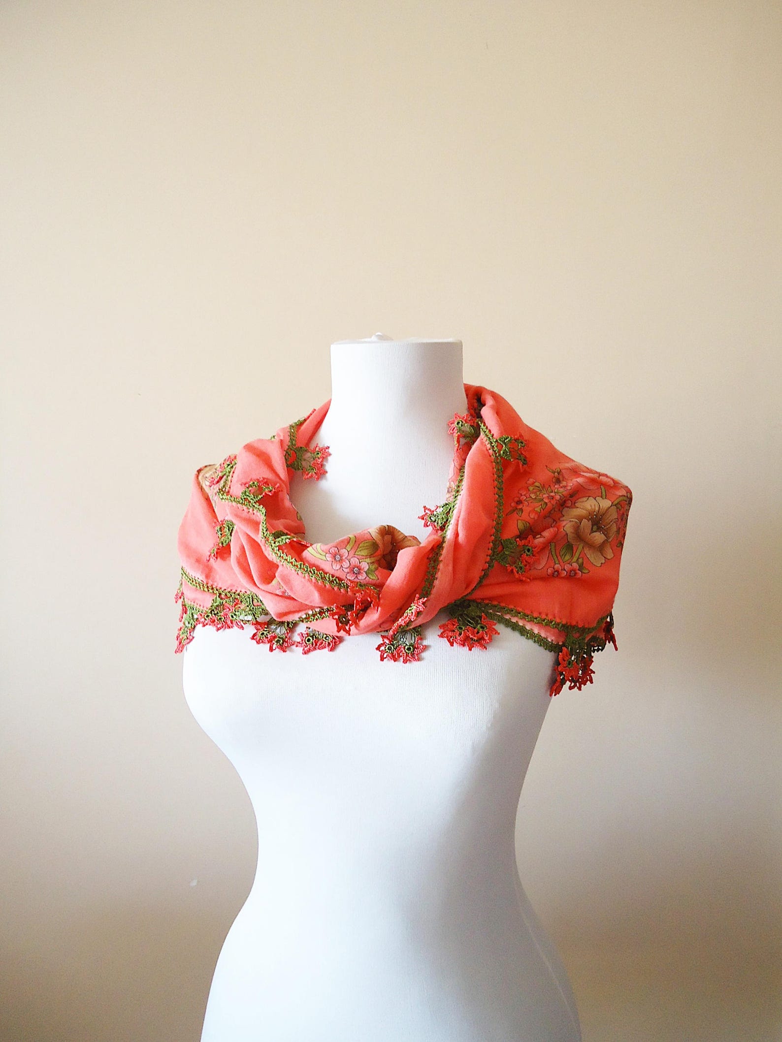 Traditional Turkish Scarf Orange Pink Floral Scarf Cotton | Etsy