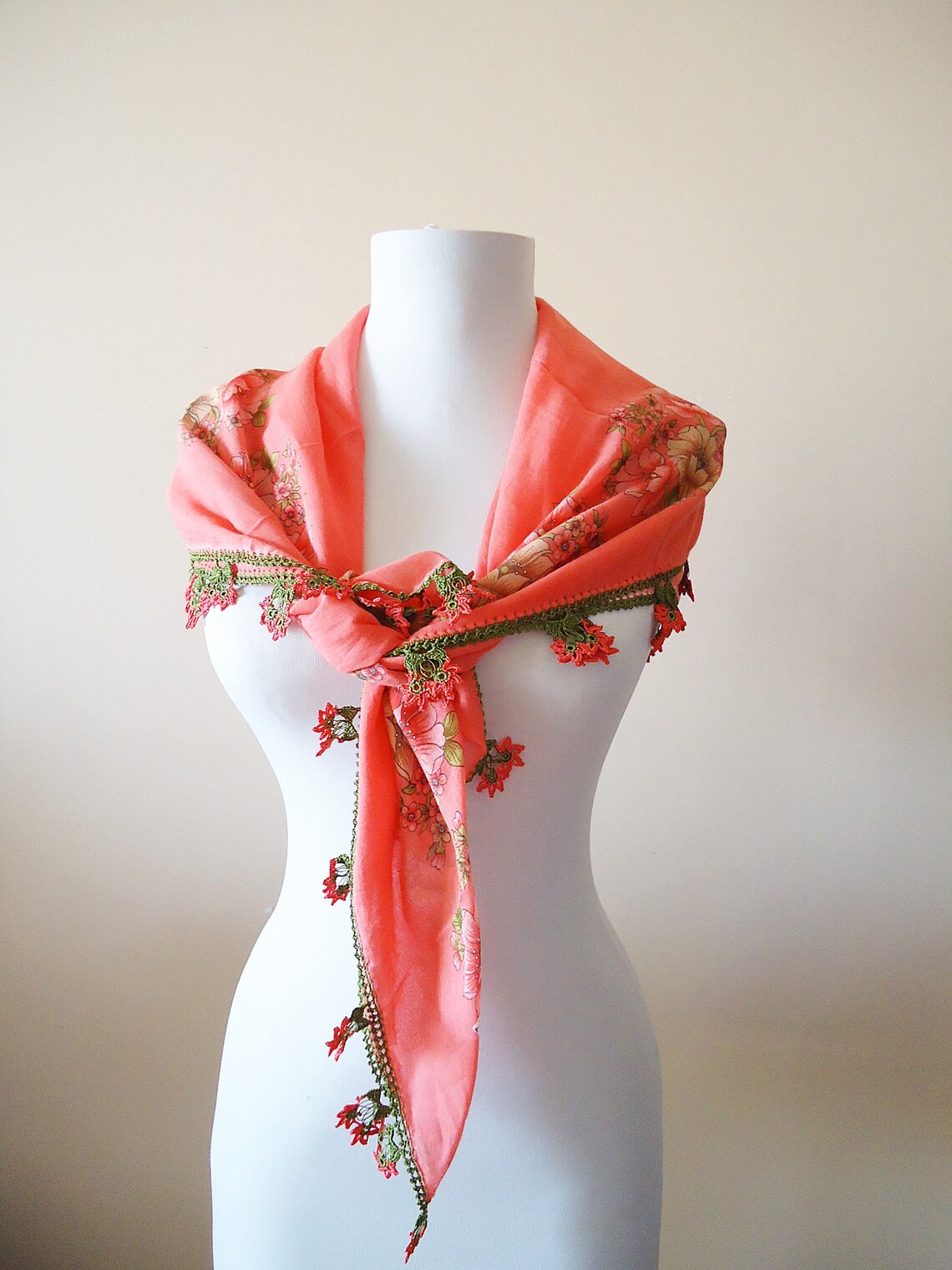 Traditional Turkish Scarf Orange Pink Floral Scarf Cotton | Etsy