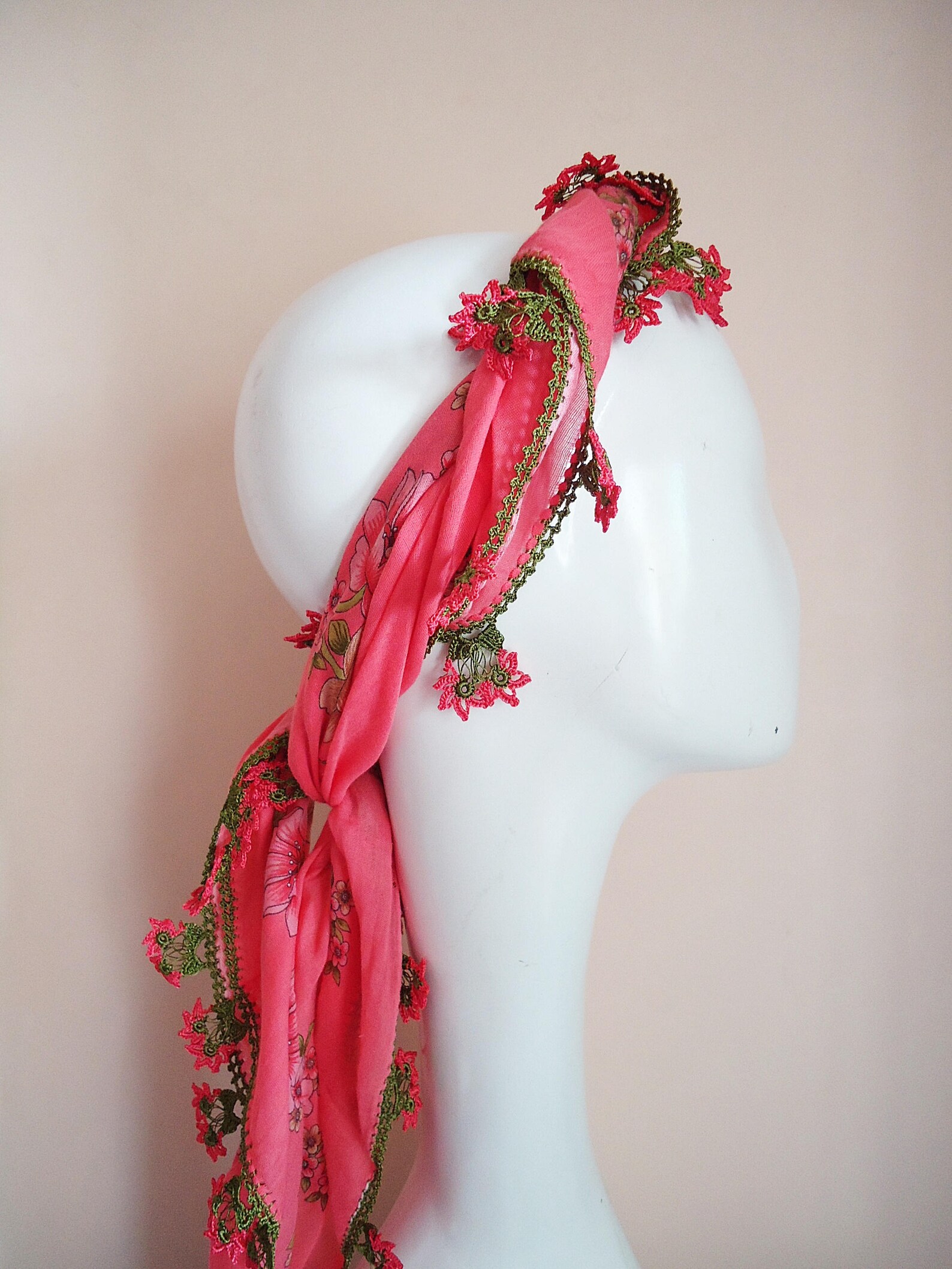 Traditional Turkish Scarf Orange Pink Floral Scarf Cotton | Etsy