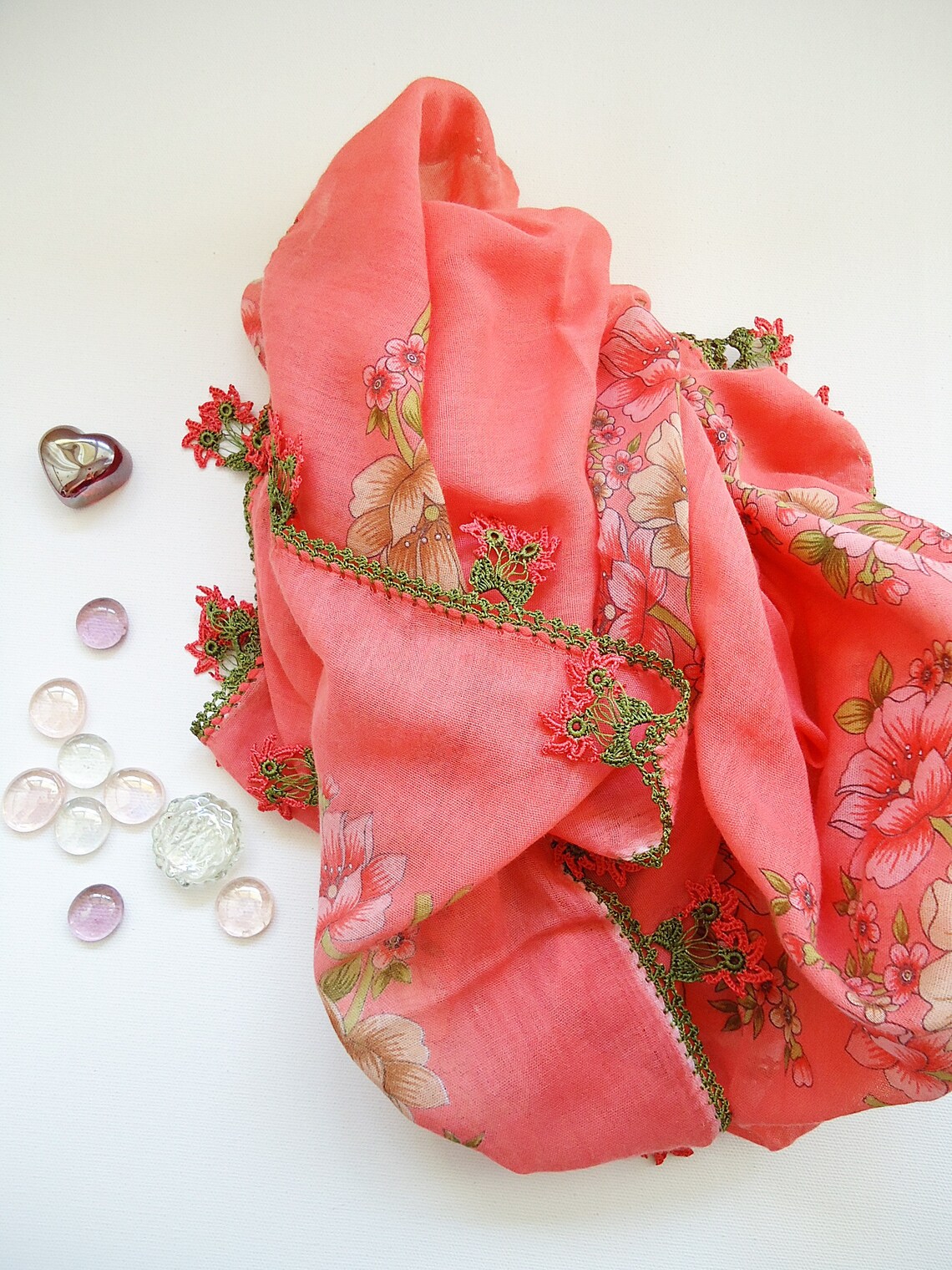 Traditional Turkish Scarf Orange Pink Floral Scarf Cotton | Etsy