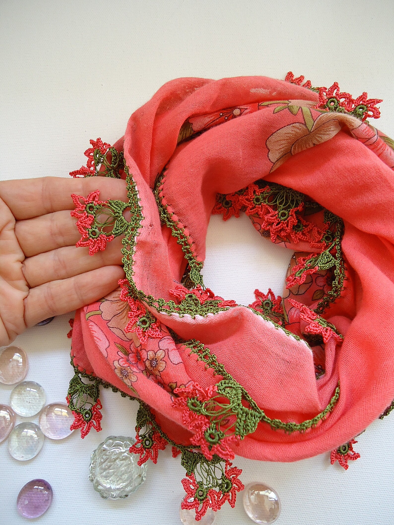 Traditional Turkish Scarf Orange Pink Floral Scarf Cotton | Etsy