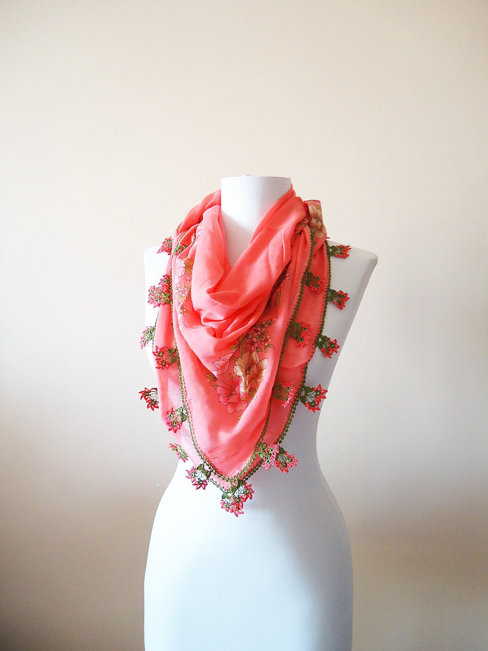 Traditional Turkish Scarf Orange Pink Floral Scarf Cotton | Etsy