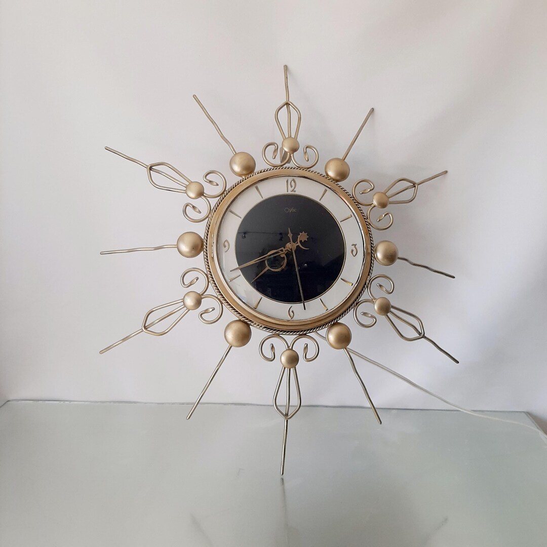 Orfac Sunburst Wall Clock | MCM Clock | 1960s Clock Sun, Moon, Star ...