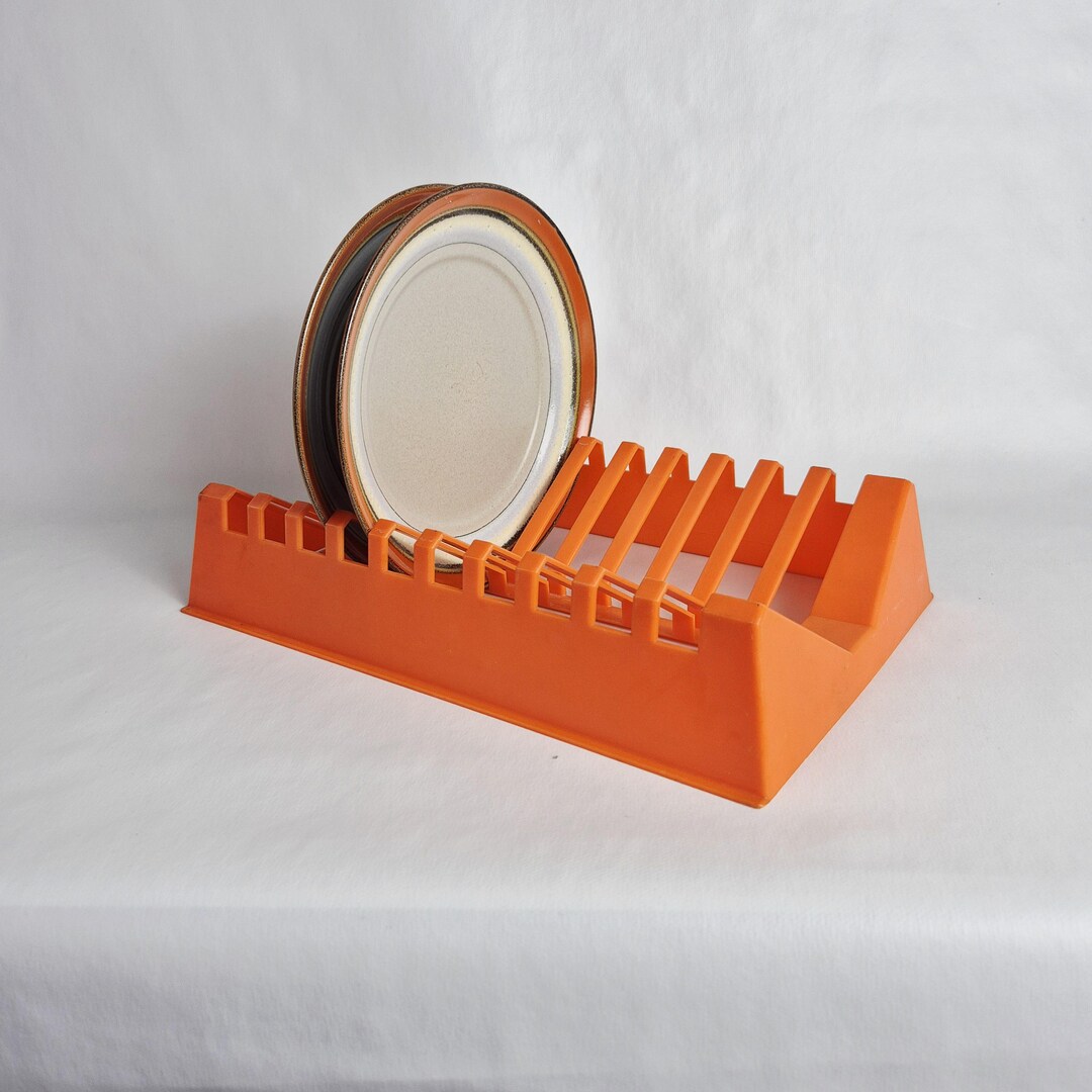 Orange Plastic Plate Rack | Vintage 1970s Rack for 10 Plates | Retro ...
