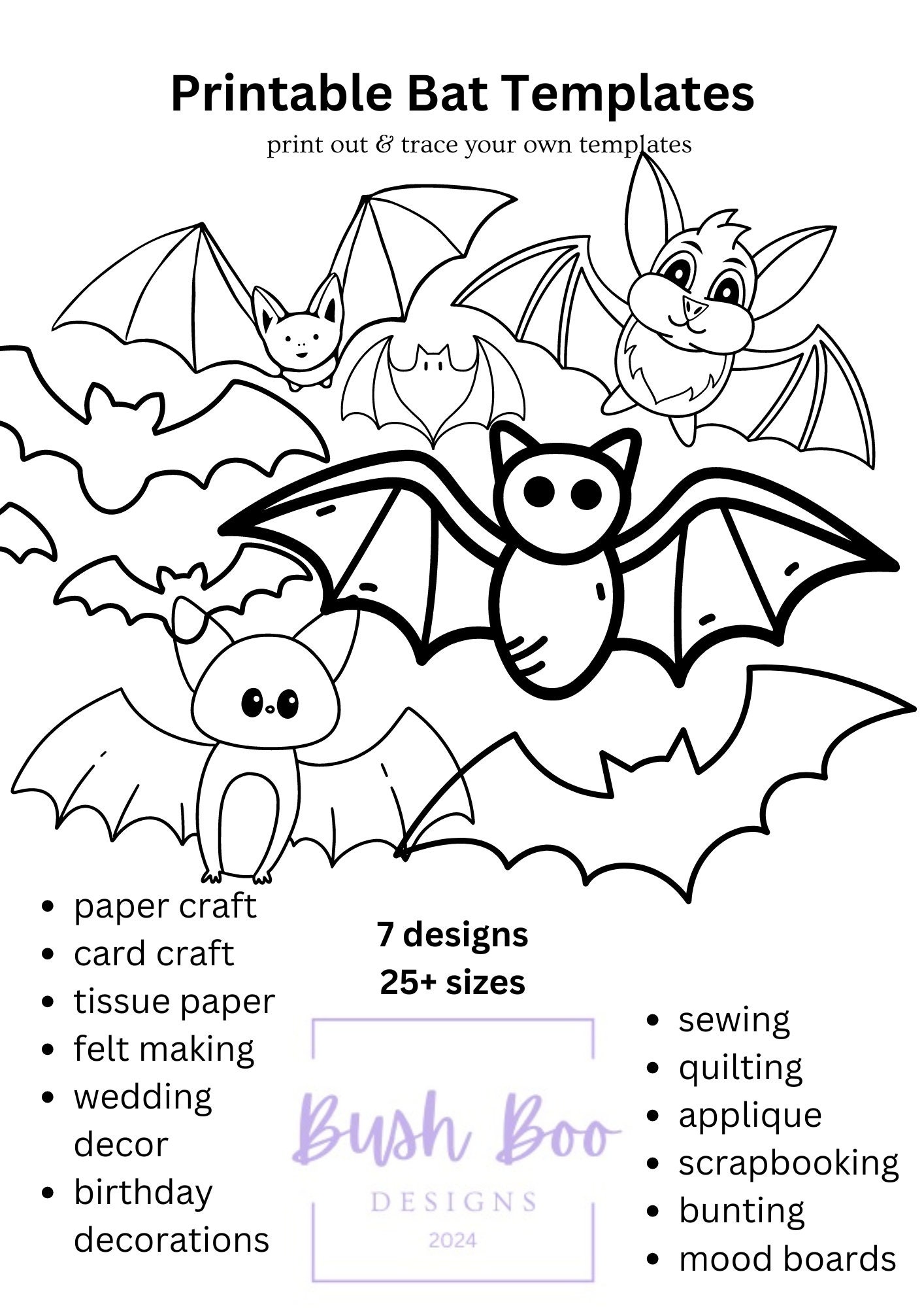 Halloween Bat Templates: Paper Craft Stencils (PDF Download, A4, 7 ...