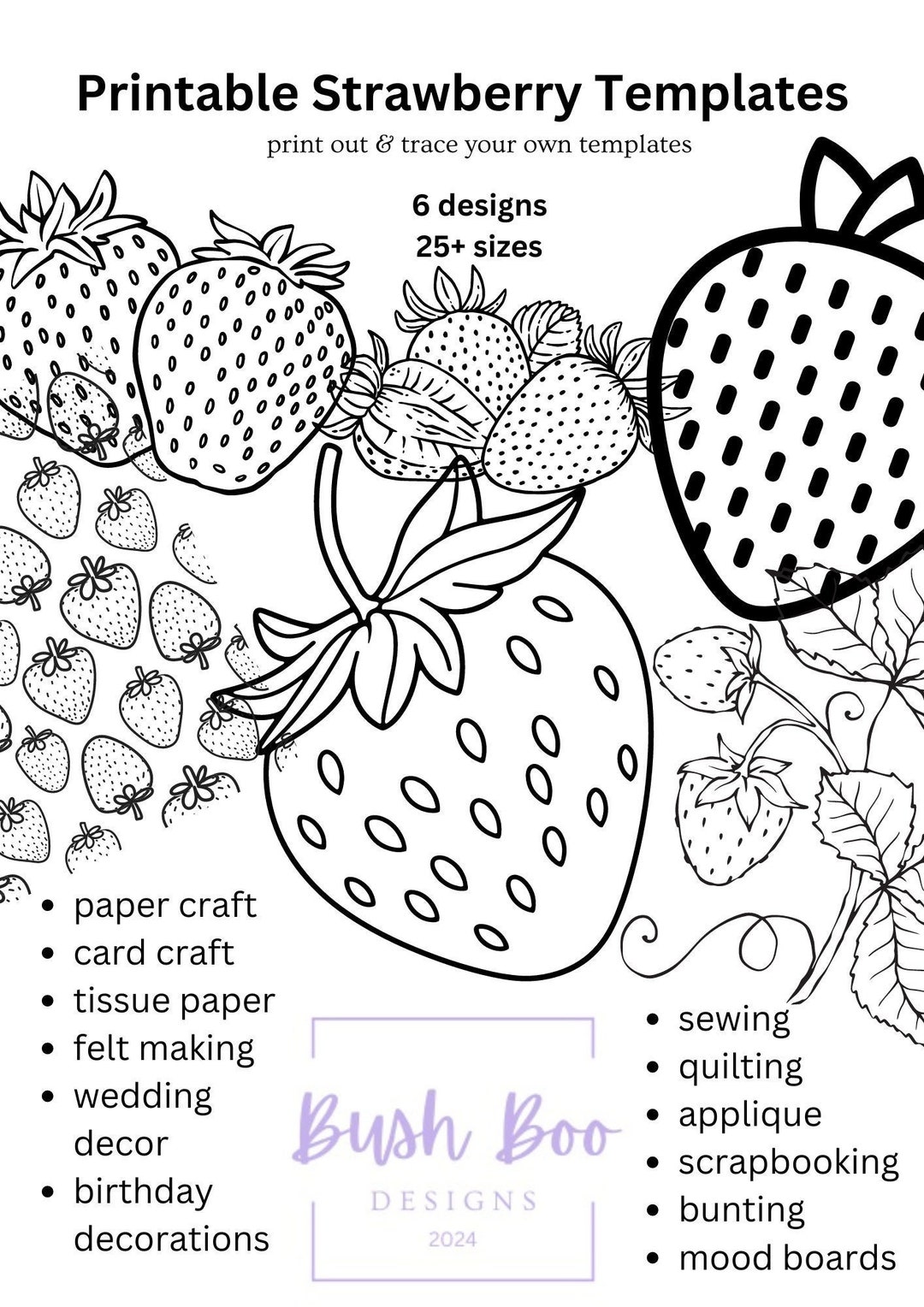 Strawberry Template Set: Fruit Craft, Paper Art (PDF Download, 7 Pages ...
