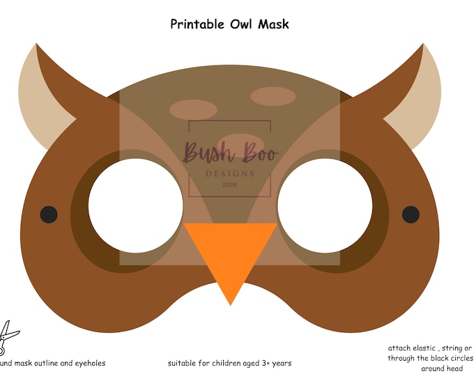 Owl Mask - Printable Mask - Paper Craft Kit - Kid's Activity - Etsy Canada