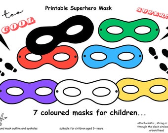 Superhero Mask Printable: Kids DIY Craft, Party Favor (PDF Download, 7 ...