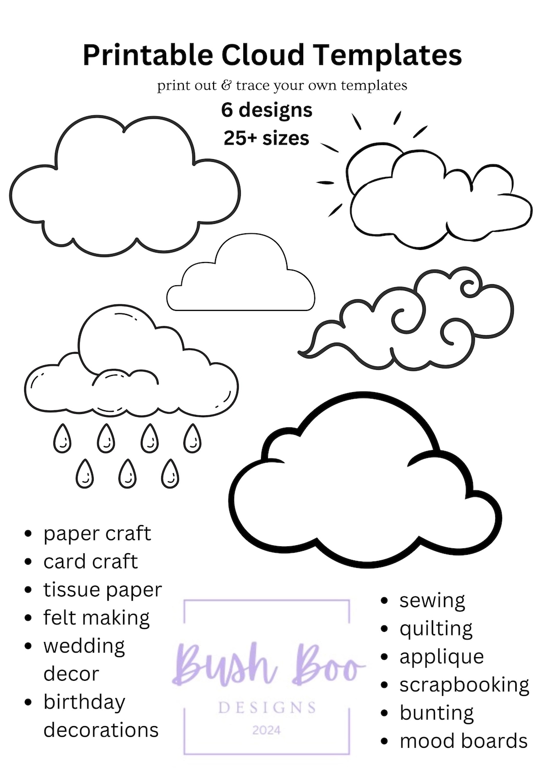 Fluffy Clouds Templates to Print Out 6 Page Weather Template Paper ...