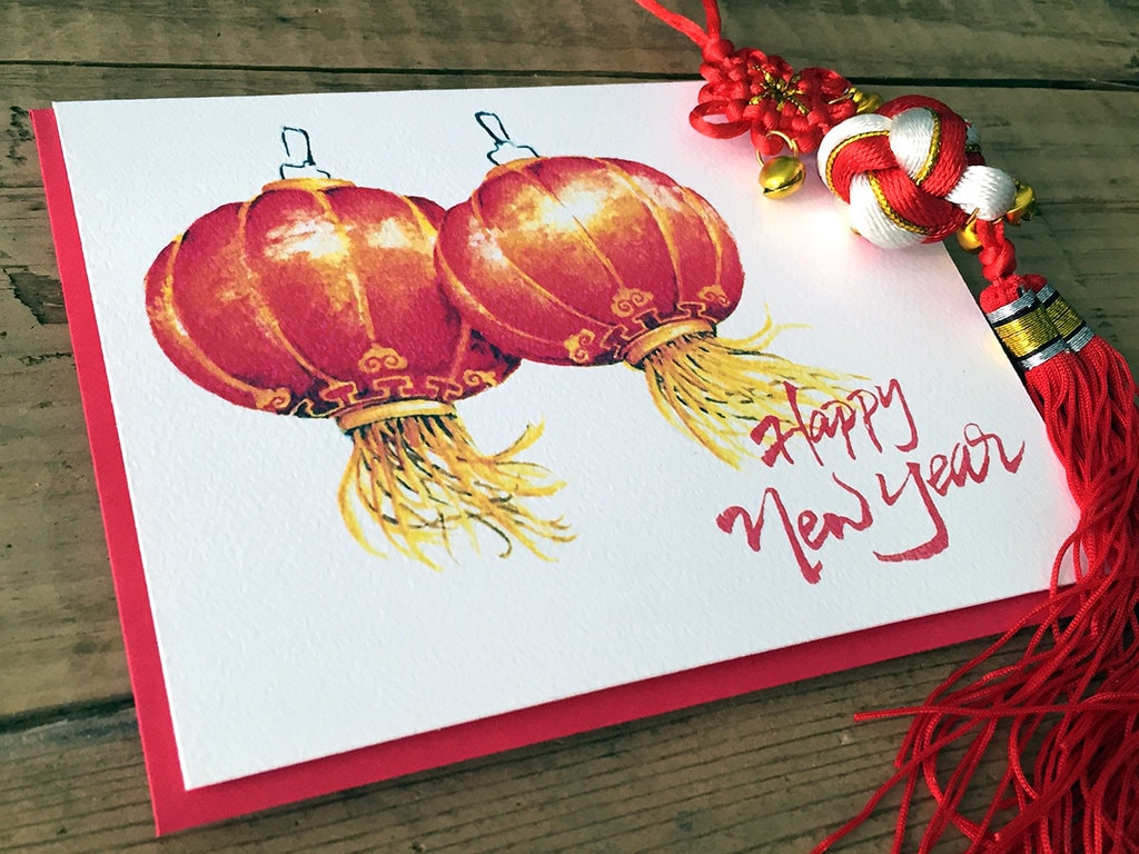 Chinese New Year Card, Chinese Lantern Card, CNY Card / Lunar Card ...