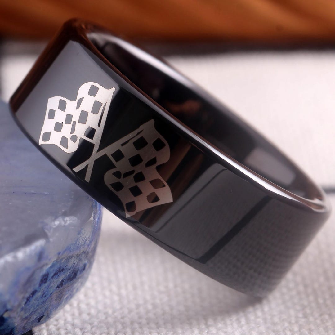 Custom Checkered Flag Monogram Ring,personalized Gift for Racer,racing ...