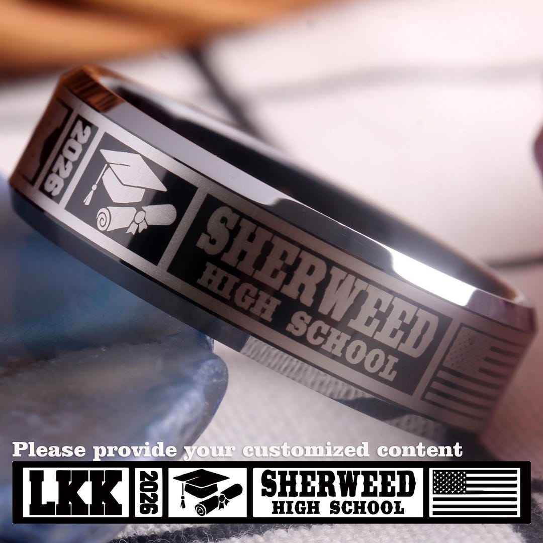 Custom Graduation Ring, High School Class Ring, College Class Band Ring ...