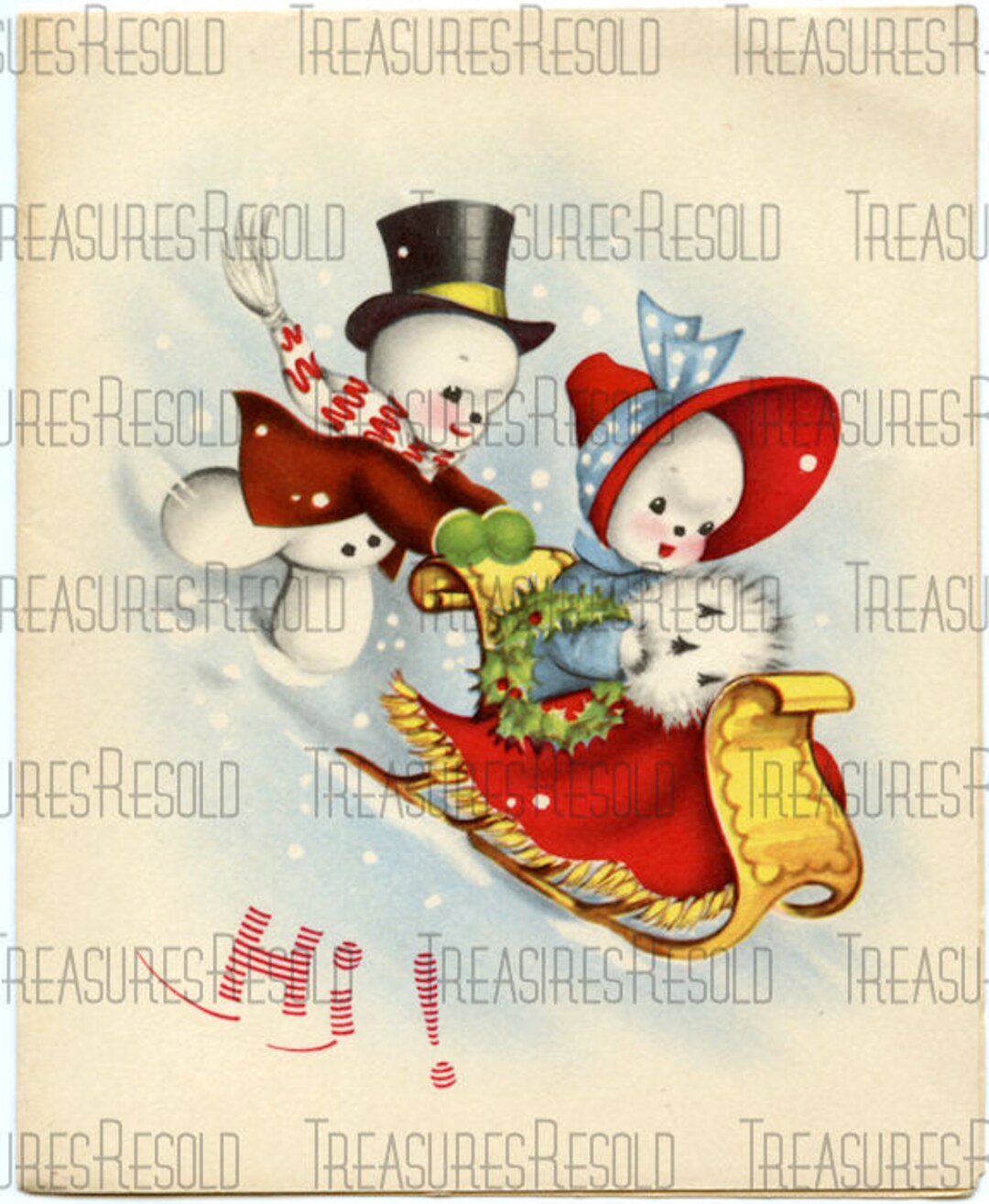 Retro Snowman Couple Sledding Christmas Image 204 Digital - Etsy