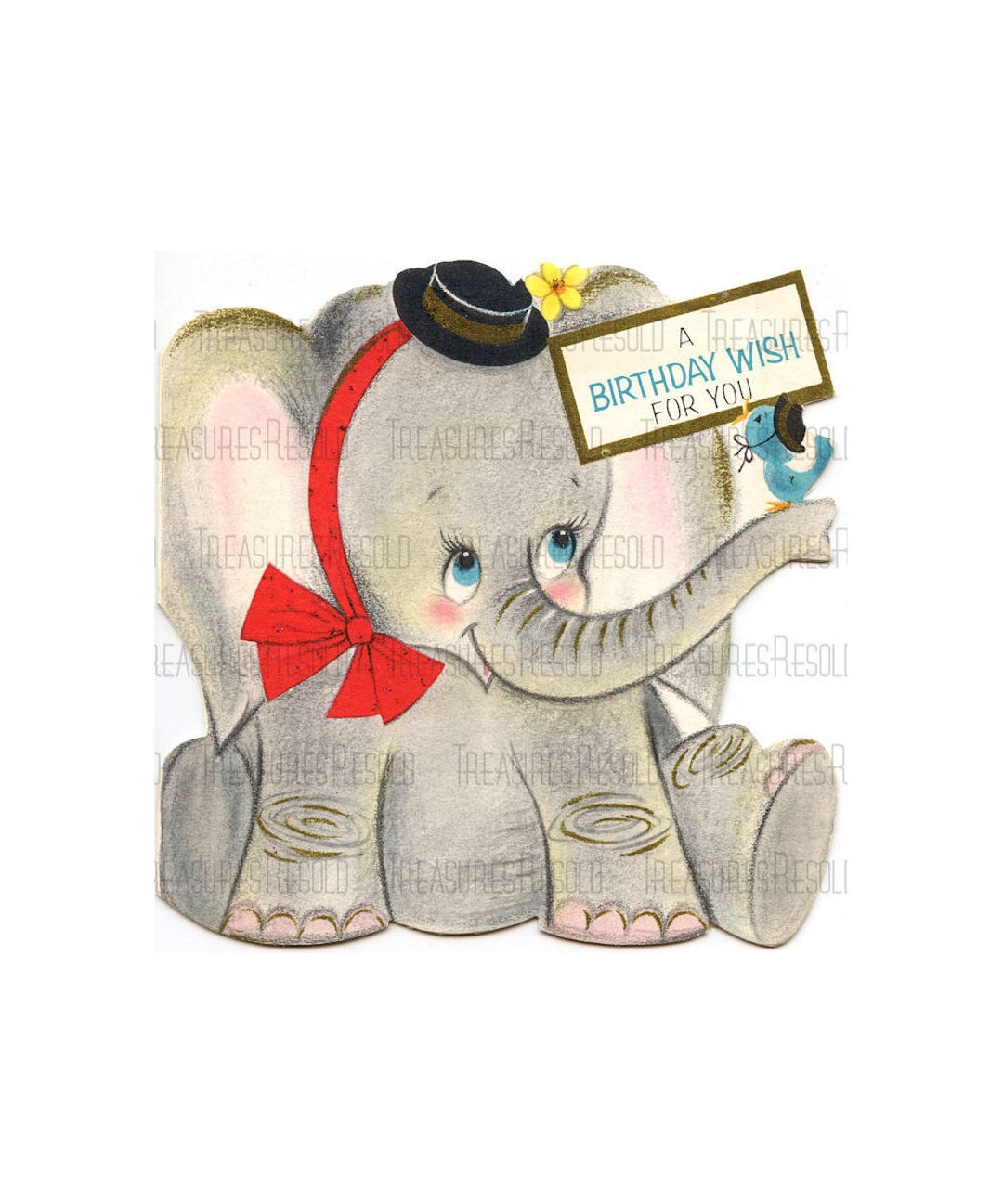 Retro A Birthday Wish for You Elephant Happy Birthday Image 635 Digital ...