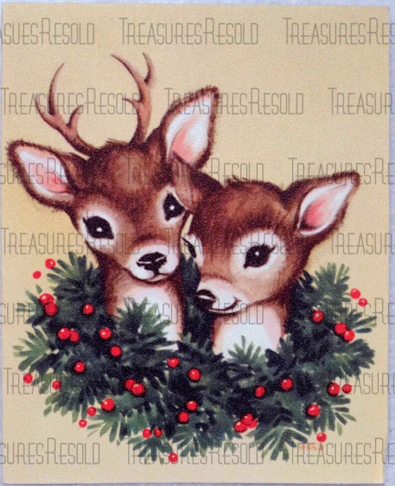 Retro Vintage Reindeer Christmas Image 411 Digital Download - Etsy
