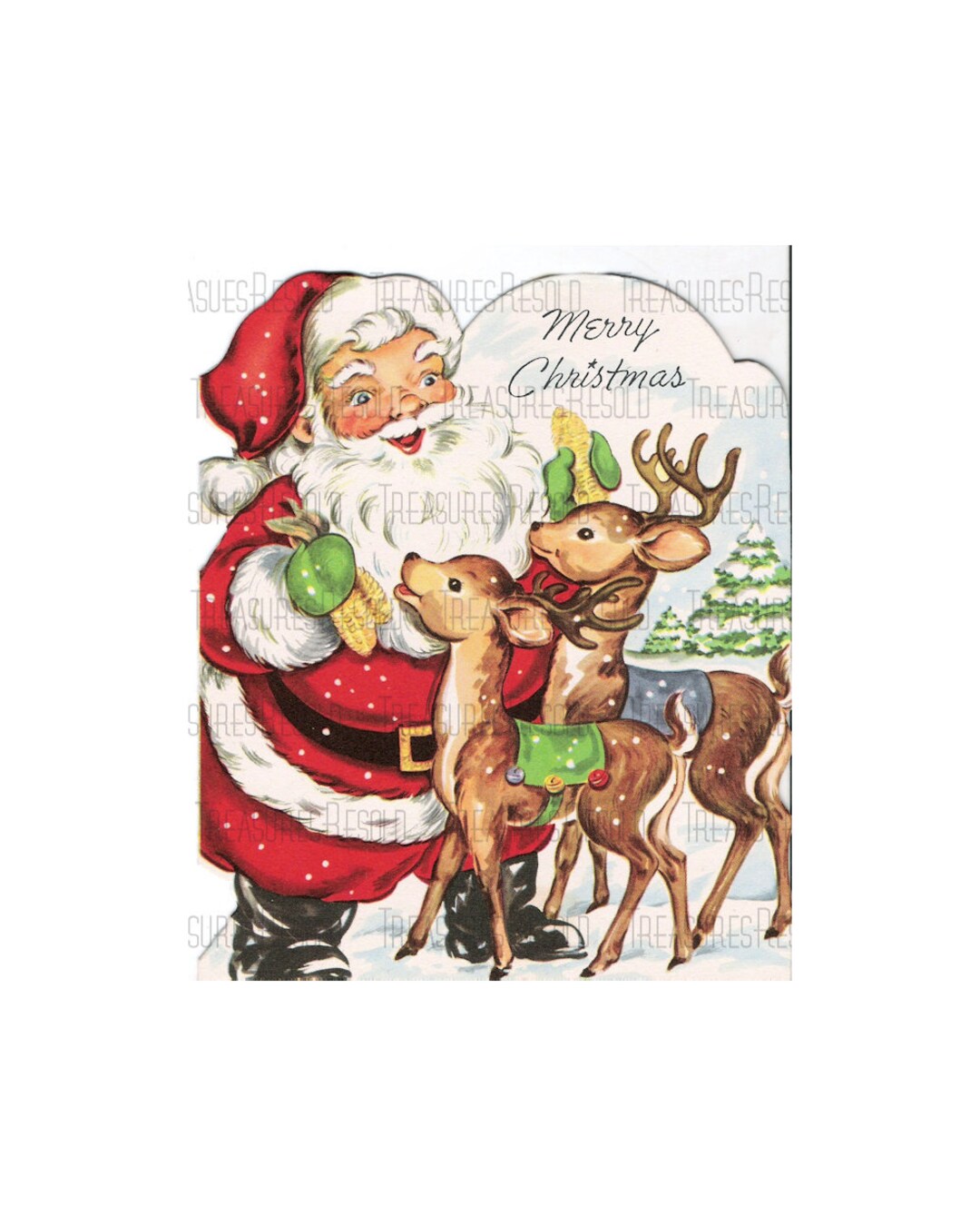 Santa Claus Feeding Reindeer Merry Christmas Image 693 Digital Download ...
