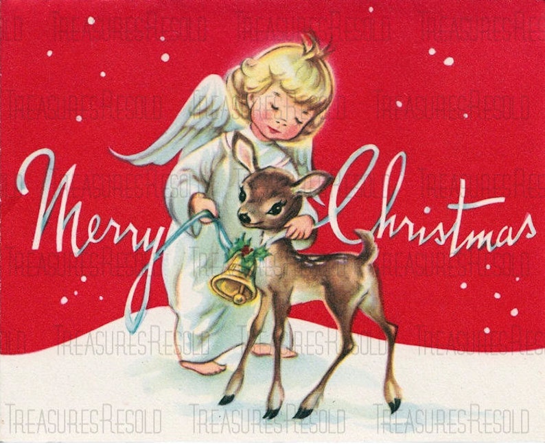 Angel Tying A Bell on A Reindeer Christmas Image 542 Digital Download ...