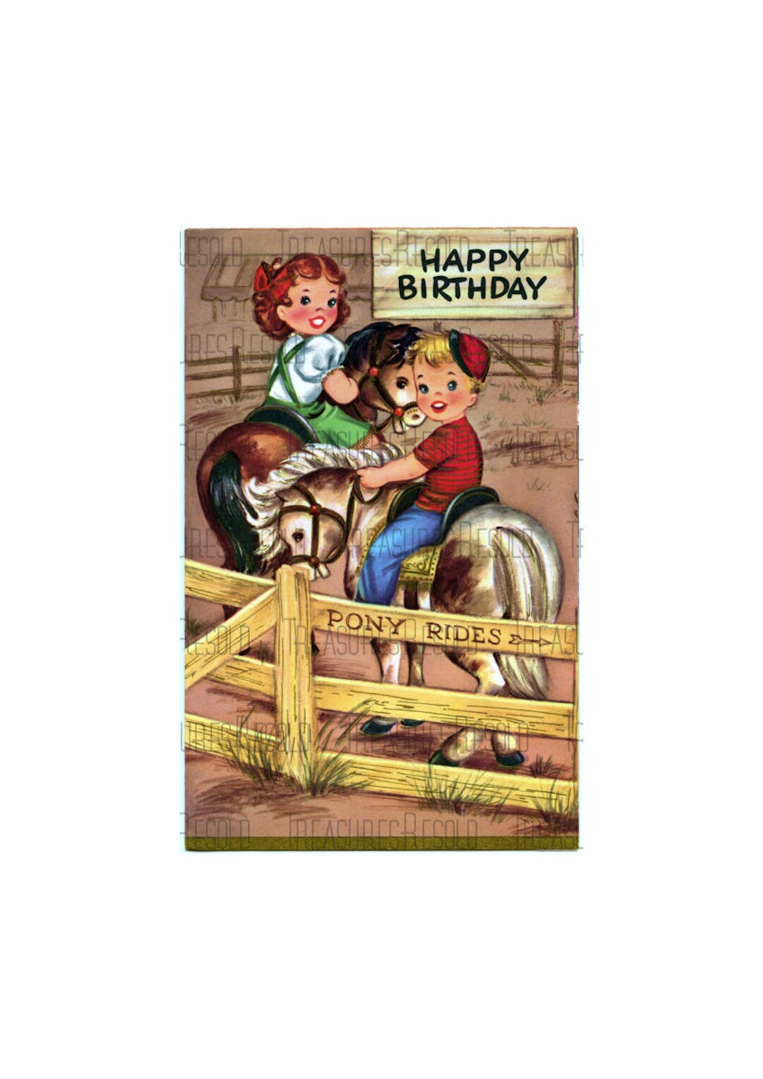 Children Riding Horses Happy Birthday Image 310 Digital Download - Etsy