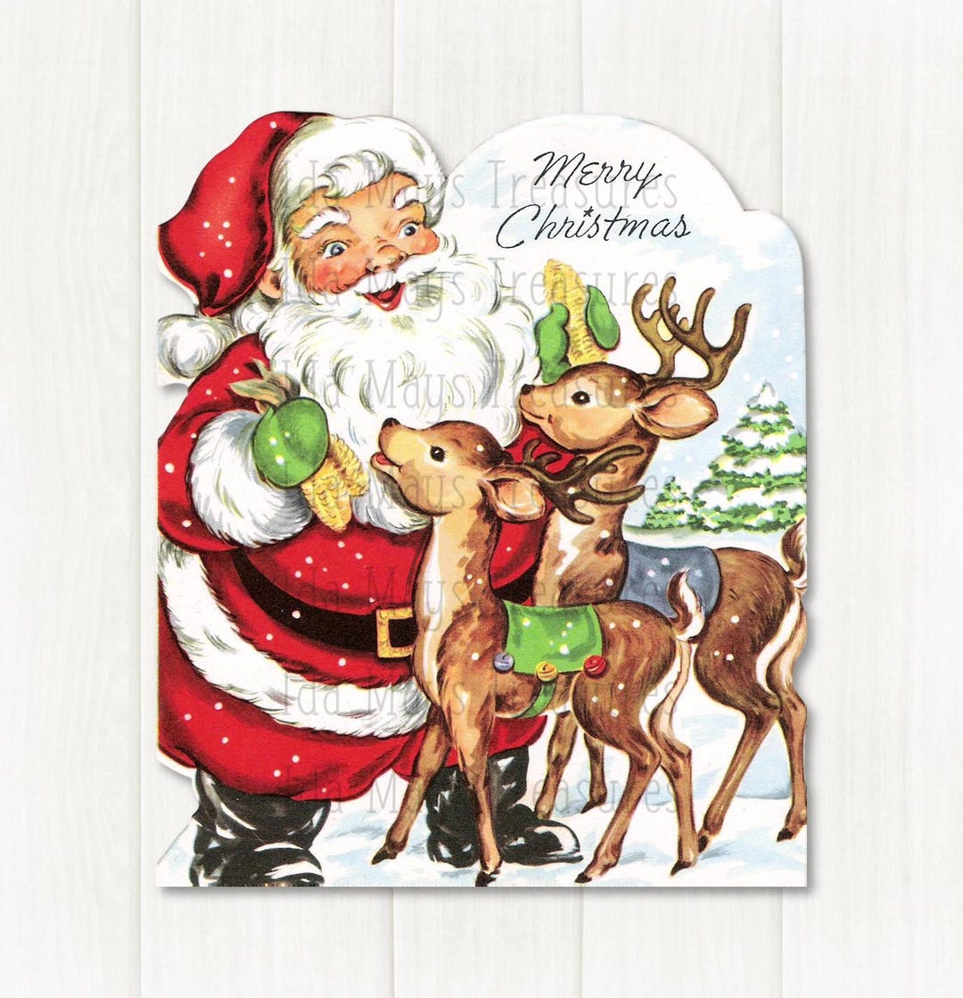 Santa Claus Feeding Reindeer Merry Christmas Image #693 Digital ...