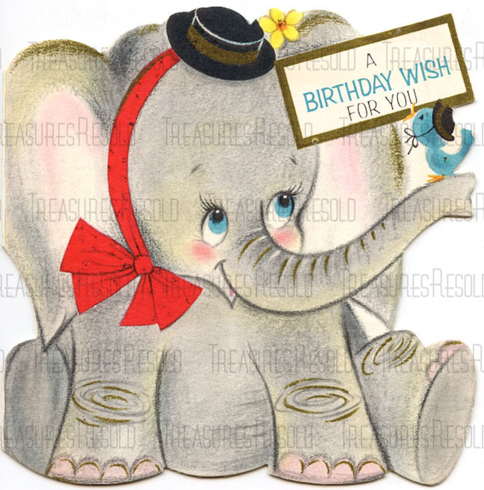 Retro A Birthday Wish for You Elephant Happy Birthday Image 635 Digital ...