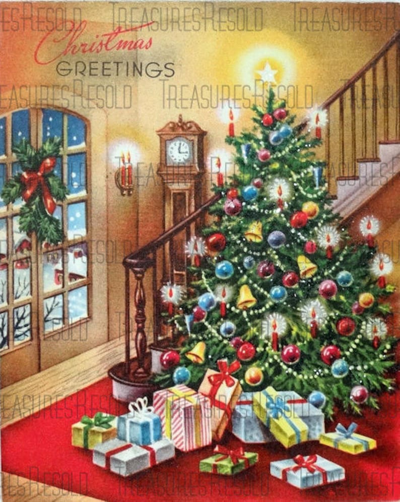 Retro Christmas Tree Filled With Presents Image 570 Digital Download - Etsy