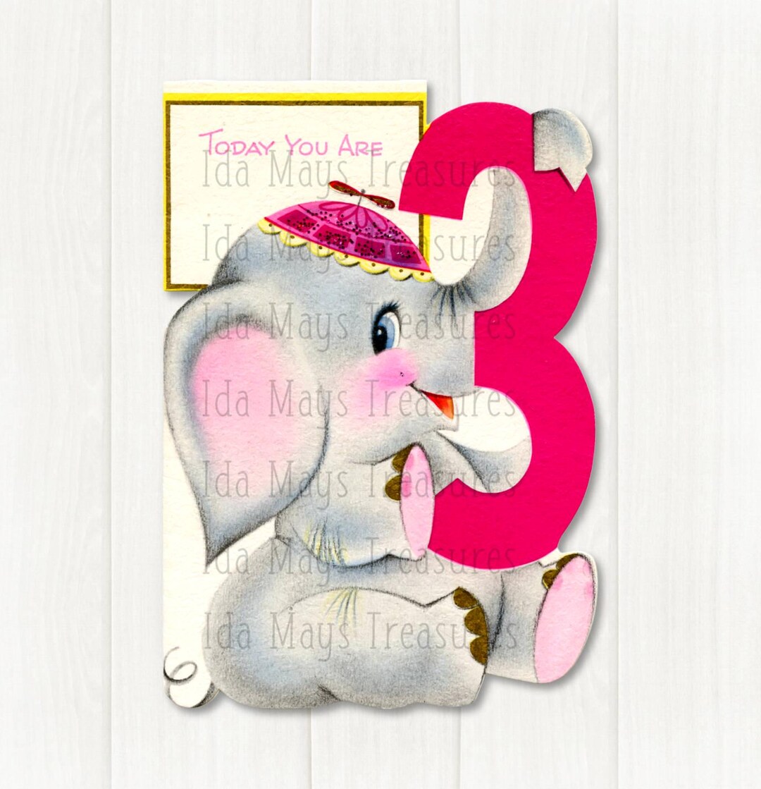 Happy Birthday 3 Year Old Elephant Image #119 Digital Download - Etsy