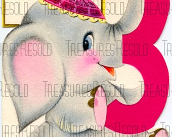 Happy Birthday 3 Year Old Stuffed Elephant Image 322 Digital | Etsy